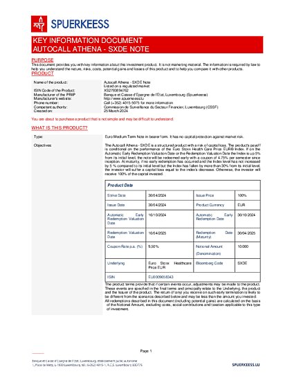 Spuerkeess: PRIIPs KIDs for EMTNs